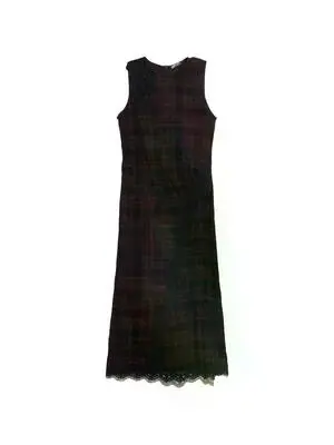 Bimba Y Lola Dark Checked Midi Dress With Lace Details - Brown