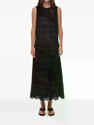 Bimba Y Lola Dark Checked Midi Dress With Lace Details