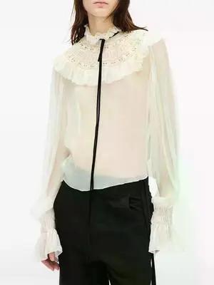 ANN DEMEULEMEESTER Sheer Ruffled Blouse - White