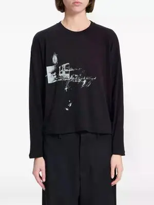 ANN DEMEULEMEESTER Graphic-print Long-sleeve T-shirt - Black