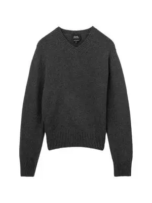 A.p.c. Ribbed-trim V-neck Jumper - Grey