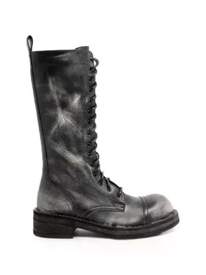 ANN DEMEULEMEESTER Brushed Leather Lace-up Combat Boots - Black