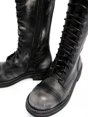 ANN DEMEULEMEESTER Brushed Leather Lace-up Combat Boots