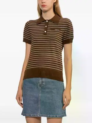 A.p.c. Striped Short-sleeve Polo Shirt - Brown