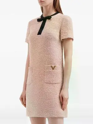Valentino Garavani Short Dress In Curly Wool - Pink