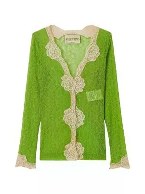 Valentino Garavani Lace-trim Button-up Cardigan - Green