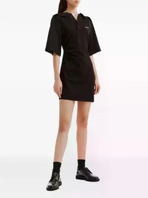 We11Done Logo-print Ruched-detail Mini Dress - Black
