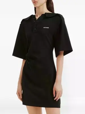 We11Done Logo-print Ruched-detail Mini Dress