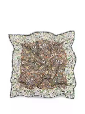 Bimba Y Lola Floral Scarf With Brown Logo Border