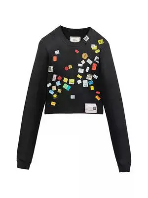 Mihara Yasuhiro Price-tag Sticker Printed Crop T-shirt - Grey