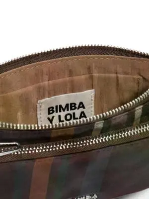 Bimba Y Lola Coated Chocolate Green Tartan Pocket Purse