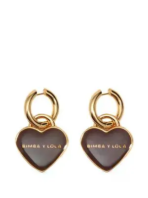 Bimba Y Lola Brown Heart Logo Hoop Earrings - Gold