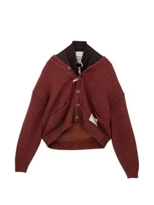 Mihara Yasuhiro Distressed Cable-knit Cardigan - Red
