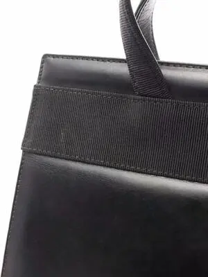 FERRAGAMO Leather Grosgrain Vara Ribbon Tote Bag - Black