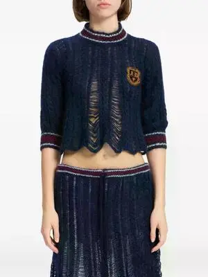 ANN DEMEULEMEESTER Distressed Cable-knit Sweater - Blue