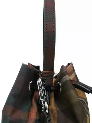 Bimba Y Lola Coated Chocolate Green Tartan Bucket Bag