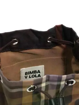 Bimba Y Lola Coated Chocolate Green Tartan Bucket Bag