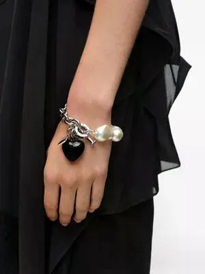 Bimba Y Lola Chain And Pearl Black Heart Bracelet - Silver