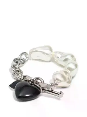 Bimba Y Lola Chain And Pearl Black Heart Bracelet