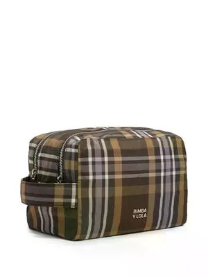 Bimba Y Lola Large Hunter Green Tartan Jacquard Double Make-up Case - Brown