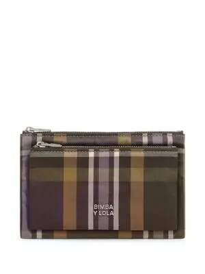 Bimba Y Lola Hunter Green Tartan Jacquard Pocket Purse - Brown