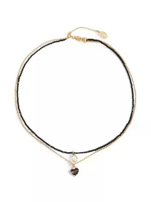Bimba Y Lola Triple Heart Logo Necklace In Black - Gold