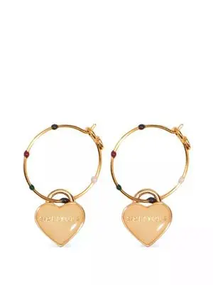 Bimba Y Lola Medium Hoop Earrings With Enamel Heart And Multicolored Logo - Gold