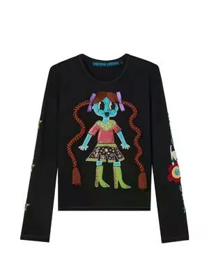 CHOPOVA LOWENA Blue Emma Beaded Long-sleeve T-shirt - Black