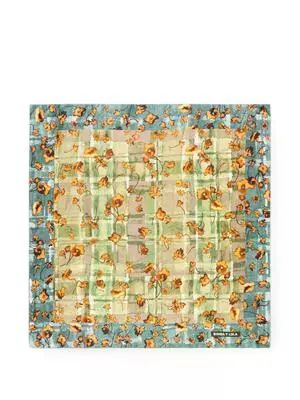 Bimba Y Lola Watercolor Floral And Checked Scarf - Neutrals