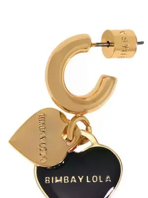 Bimba Y Lola Black Hoop Earrings With Double Heart Logo