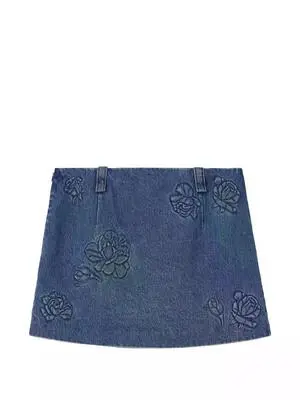 MARKGONG Floral-embossed Cotton A-line Mini Skirt - Blue