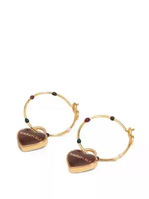 Bimba Y Lola Medium Hoop Earrings With Enamel Heart - Gold