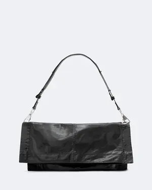 ALLSAINTS Lutece Fold Leather Shoulder Bag Black