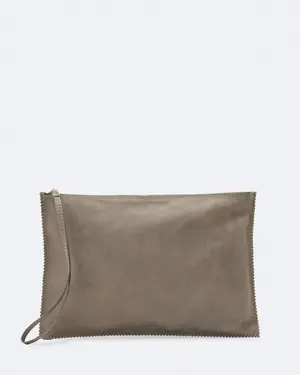 ALLSAINTS Siloh Pinked-edge Large Leather Pouch - Grey