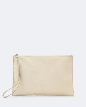 ALLSAINTS Siloh Pinked-edge Large Leather Pouch - White