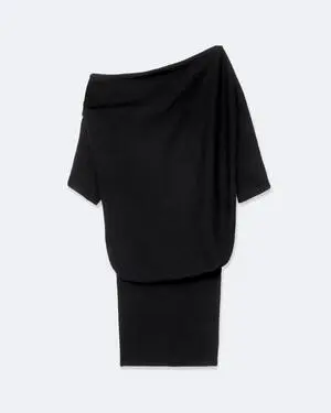 ALLSAINTS Ellie Asymmetric Knitted Cotton Mini Dress Black