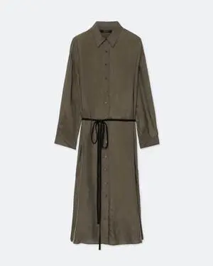 ALLSAINTS Yurra Tied Cupro Shirt Dress - Green