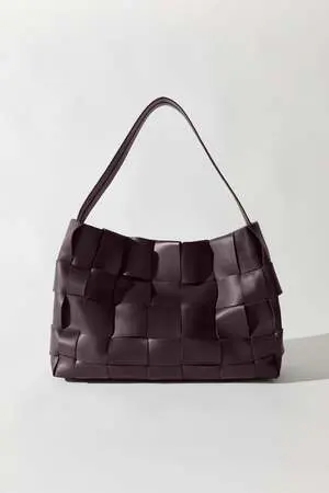 ST. AGNI Woven Leather Large Tote - Plum