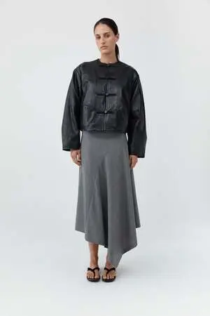 ST. AGNI Button Detail Cocoon Leather Jacket