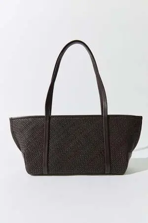 ST. AGNI Woven Slim Bateau Tote - Coffee