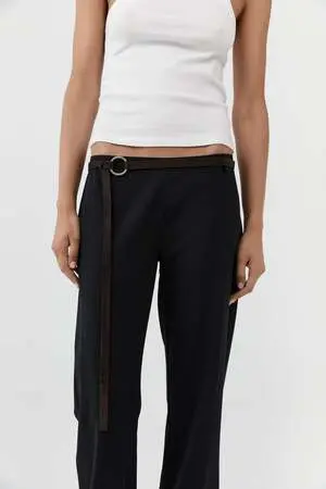 ST. AGNI Suede Tie Belt With Silver O-ring - Coffee