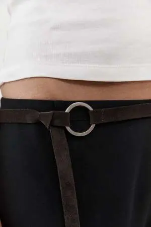 ST. AGNI Suede Tie Belt With Silver O-ring - Coffee