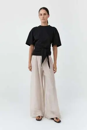 ST. AGNI Cotton Jersey Split Back Tee - Black