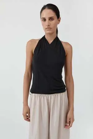 ST. AGNI Fine Jersey Wrap Halter Top - Charcoal