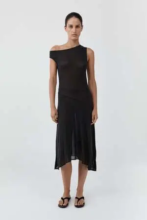 ST. AGNI Fine Jersey Off Shoulder Dress - Charcoal