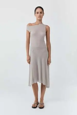 ST. AGNI Fine Jersey Off Shoulder Dress - Soft Ash