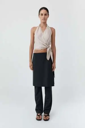 ST. AGNI Silk Halter Wrap Top - Soft Ash