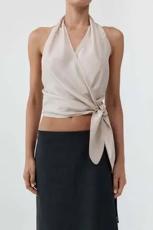 ST. AGNI Silk Halter Wrap Top