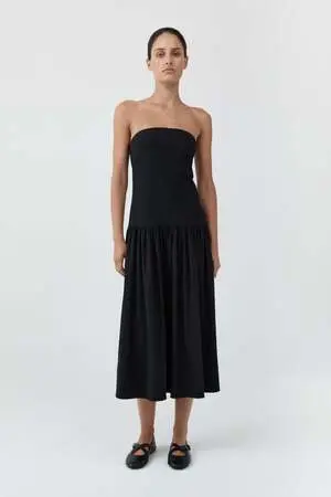 ST. AGNI Gathered Strapless Minimal Dress - Black