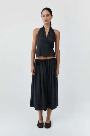 ST. AGNI Transparent Wrap Halter Top - Black
